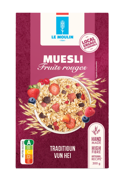 MUESLI FRUITS ROUGES – 300 G | Moulins de Kleinbettingen